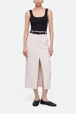 NOCTURNE Belted Maxi Skirt With Front Slit - Ivory