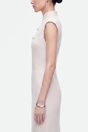 NOCTURNE Sleeveless Padded Shoulder Button Detail Maxi Dress - Ivory