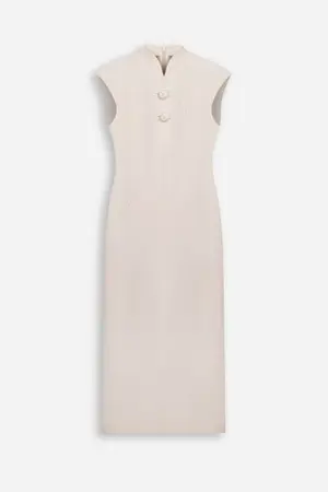 NOCTURNE Sleeveless Padded Shoulder Button Detail Maxi Dress - Ivory