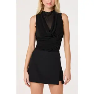Astr The Label Shaina Cowl Neck Mesh Inset Top Black