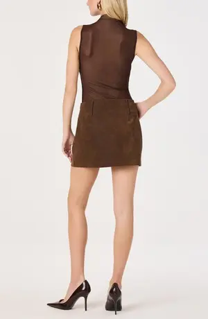 Astr The Label Shaina Cowl Neck Mesh Inset Top - Brown