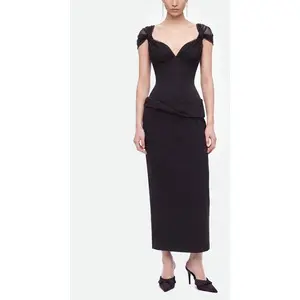 NOCTURNE Boned Sweetheart Peplum Midi Dress - Black