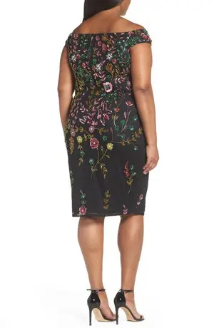 Adrianna Papell Embellished Off The Shoulder Sheath Dress