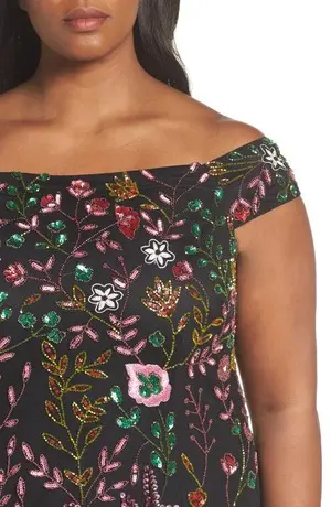 Adrianna Papell Embellished Off The Shoulder Sheath Dress