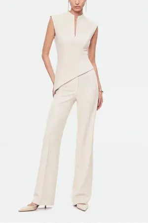 NOCTURNE High Waist Slit Hem Trousers - Ivory