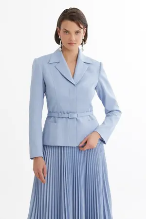 GIZIA Belted Blazer And Pleated Skirt Set