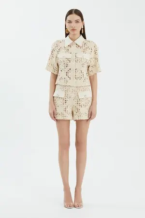 GIZIA Ecru Lace Shirt With Button Detail