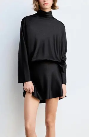 Mango Mock Neck Long Sleeve Minidress - Black