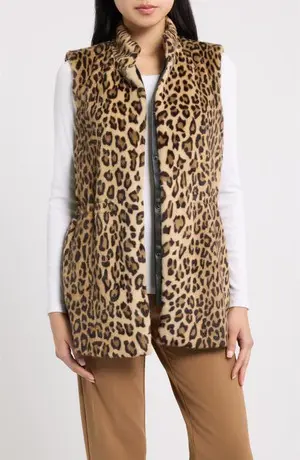Anne Klein Leopard Print Faux Fur Vest