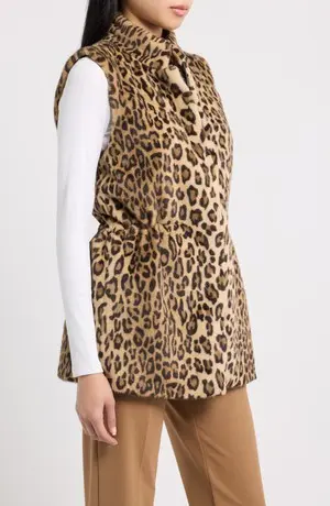 Anne Klein Leopard Print Faux Fur Vest