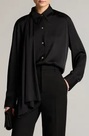 VINCE Vince Silk Blend Scarf Detail Button-Up Shirt