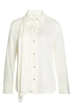 Vince Scarf Detail Silk Blend Button-up Shirt - Off White