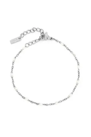 ATOLEA White Beaded Anklet - Silver