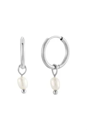 ATOLEA Pearl Huggie Hoops Earrings - Silver