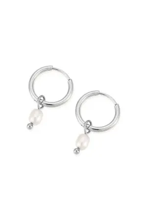 ATOLEA Pearl Huggie Hoops Earrings - Silver