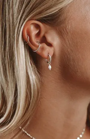 ATOLEA Pearl Huggie Hoops Earrings - Silver