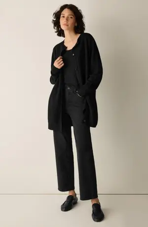 Eileen Fisher Long Wool Cardigan - Black