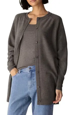 Eileen Fisher Long Wool Cardigan - Cobblestone