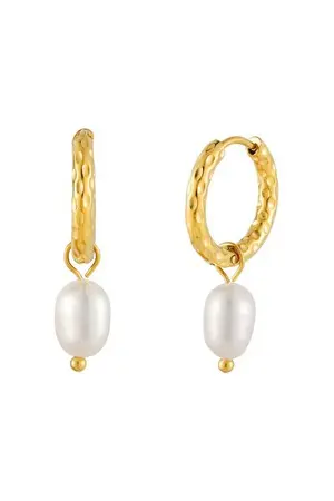 ATOLEA Hammered Pearl Hoop Earrings - Gold