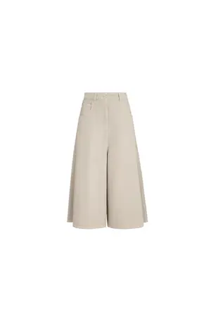Brunello Cucinelli Dyed Denim Wide Cropped Trousers With Monili