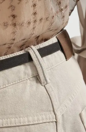 Brunello Cucinelli Dyed Denim Wide Cropped Trousers With Monili