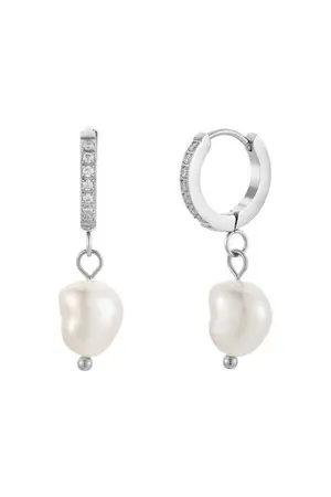 ATOLEA Freshwater Pearl Hoop Earrings - Silver