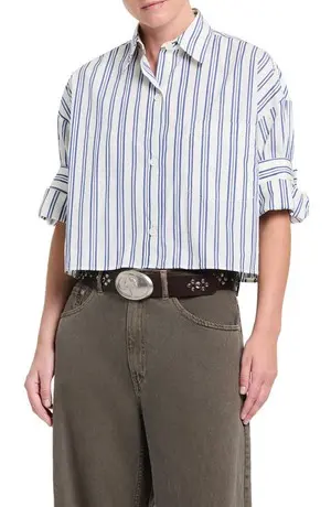 TWP Striped Cotton Cropped Shirt - Ivory Multi