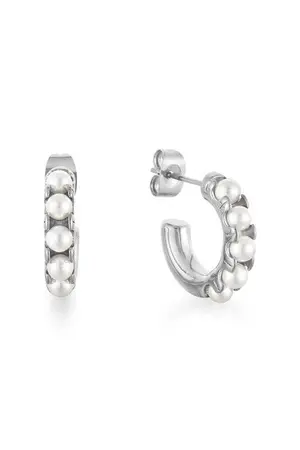 ATOLEA Mini Pearl Huggies Earrings - Silver