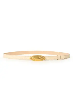 B-low The Belt Darrian Skinny Leather Belt With Organic Buckle Latte Brass