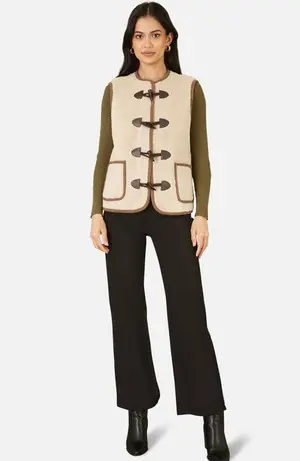 YUMI Faux Leather Button Detail Gilet