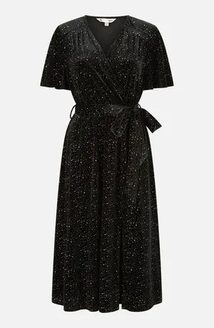 YUMI Velvet Sparkle Wrap Midi Dress