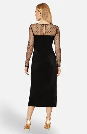 YUMI Velvet With Slash Neckline Midi Dress