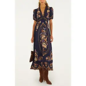 Farm Rio Lara Print Lace Trim Maxi Dress
