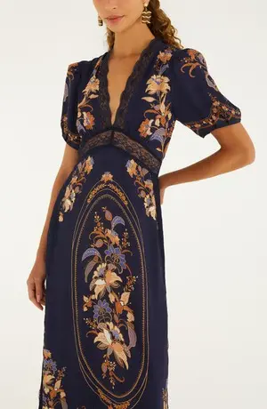 Farm Rio Lara Print Lace Trim Maxi Dress