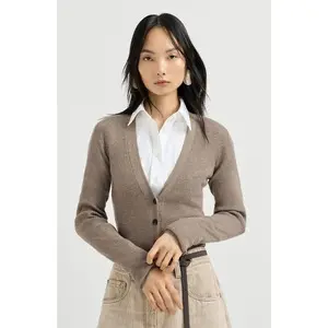 Brunello Cucinelli Sparkling Cashmere Lightweight Ribbed Cardigan