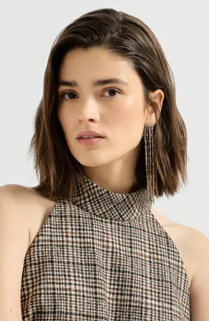 Brunello Cucinelli Checked Alpaca And Wool Dress With Monili - Brown