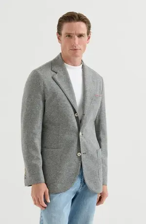 Brunello Cucinelli Cashmere Jersey Blazer With Patch Pockets - Grey