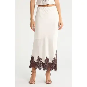 KITTENISH Lace Detail Maxi Skirt - Egret