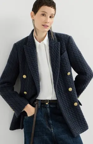 Brunello Cucinelli Cashmere Cable Knit Blazer With Monili