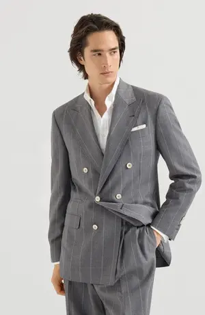 Brunello Cucinelli Virgin Wool Chalk Stripe One-and-a-half Breasted Tailor Blazer