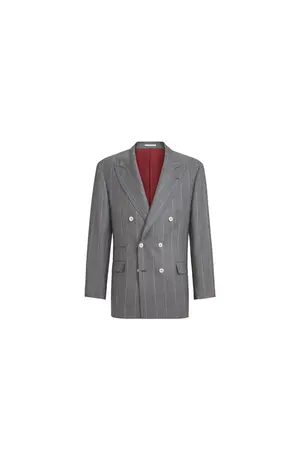 Brunello Cucinelli Virgin Wool Chalk Stripe One-and-a-half Breasted Tailor Blazer