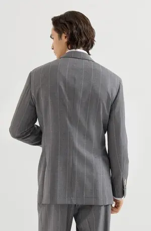 Brunello Cucinelli Virgin Wool Chalk Stripe One-and-a-half Breasted Tailor Blazer