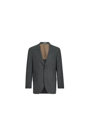 Brunello Cucinelli Super 150s Virgin Wool Wide Chalk Stripe Batavia Tailor Blazer With Peak Lapels