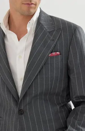 Brunello Cucinelli Super 150s Virgin Wool Wide Chalk Stripe Batavia Tailor Blazer With Peak Lapels