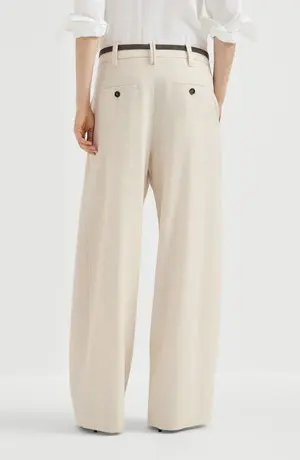 Brunello Cucinelli Virgin Wool Gabardine Pleated Barrel Trousers With Monili - Milk