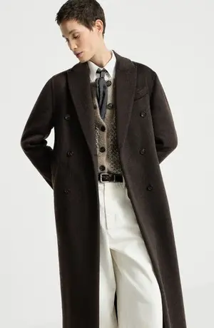 Brunello Cucinelli Hand-crafted Coat In Cashmere Double Beaver Cloth With Monili