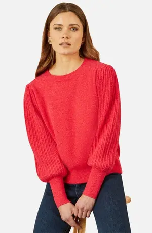 YUMI Knitted Balloon Sleeve Textu Jumper
