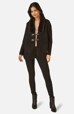 YUMI Detachable Fur Collar Trim Cardigan