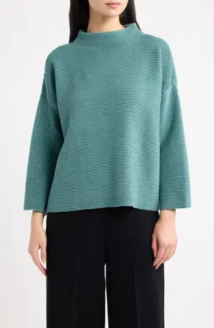 Eileen Fisher Mock Neck Ribbed Sweater - Amalfi