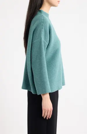 Eileen Fisher Mock Neck Ribbed Sweater - Amalfi